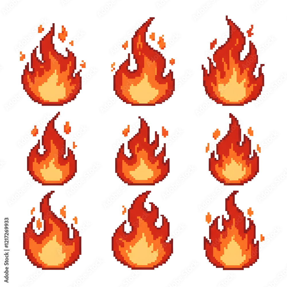 Pixel Art Fire Flames Animation Spritesheet for Games Stock ...