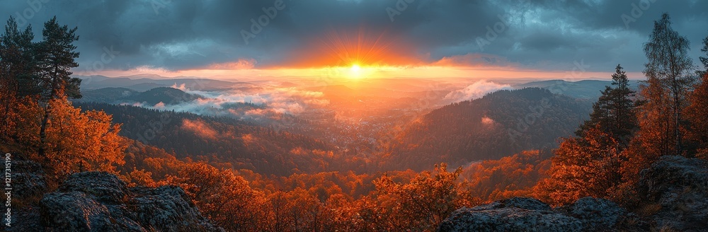 Germany, Baden-Wurttemberg, Bad Wildbad, showcases an aerial panorama of the Black Forest at ...