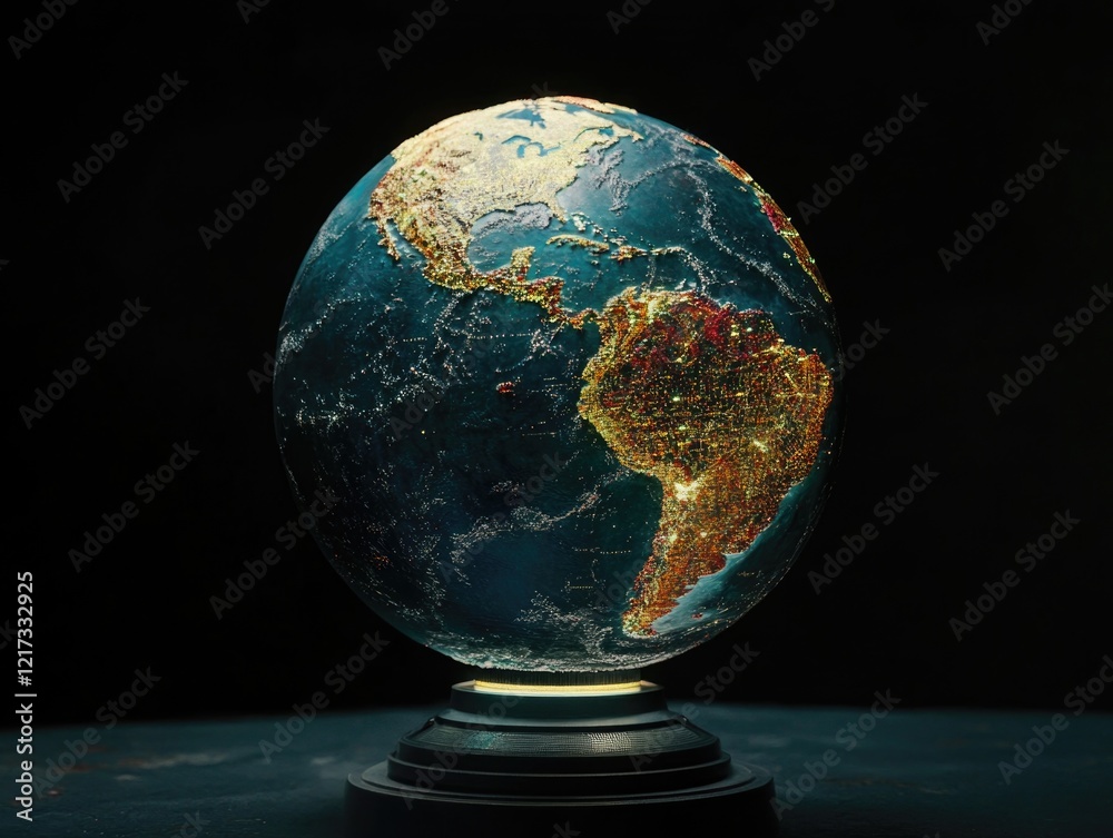 World Political Map Globe with Continents and Oceans Illuminated Stock ...