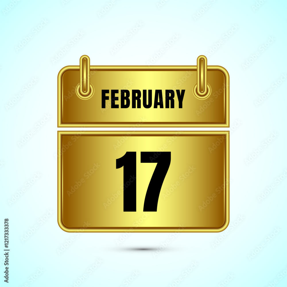 February 17 calendar and time planner on gold background. Daily ...