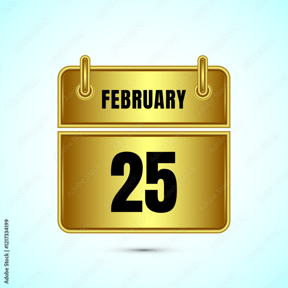 February 25 calendar and time planner on gold background. Daily ...