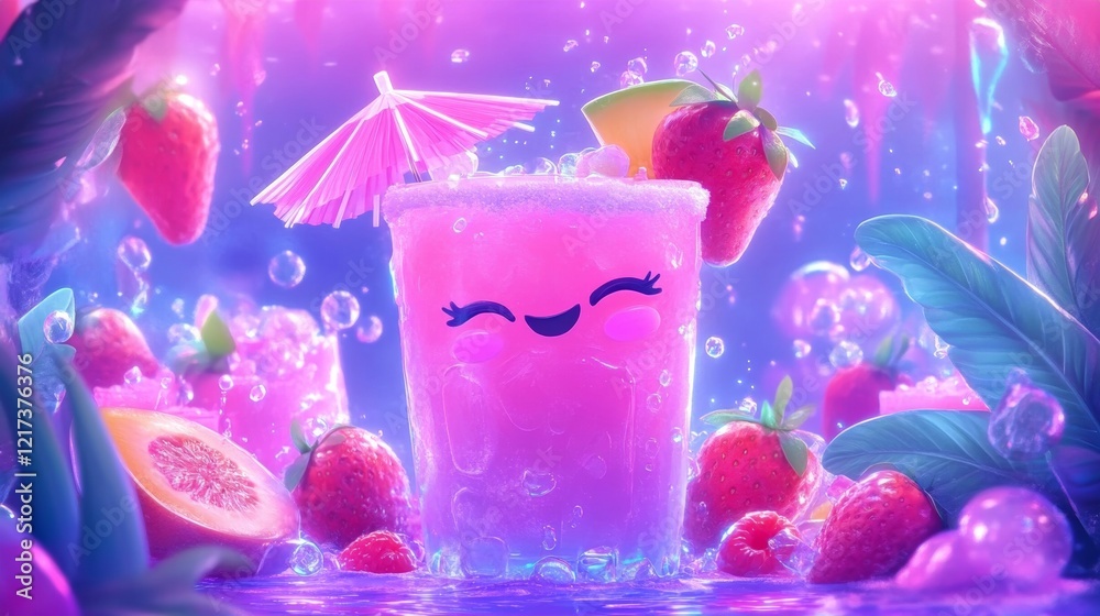 Animated tropical mai tai character design with vibrant fruits and fun ...