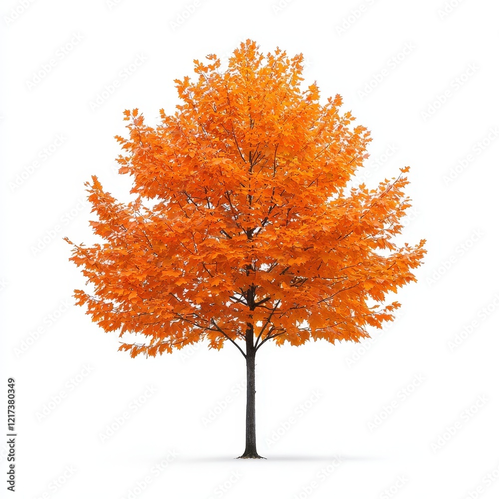 Sugar maple tree with orange leaves isolated on white background for ...