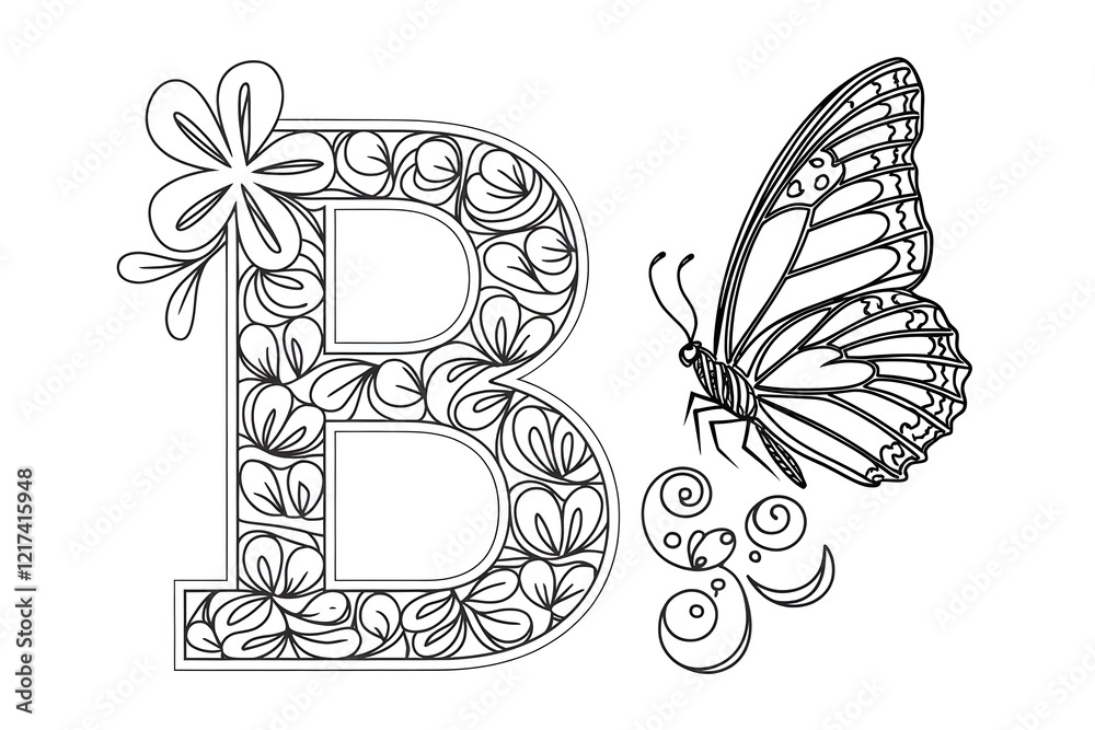 alphabet letter B for Butterfly letter and image coloring page for kids ...