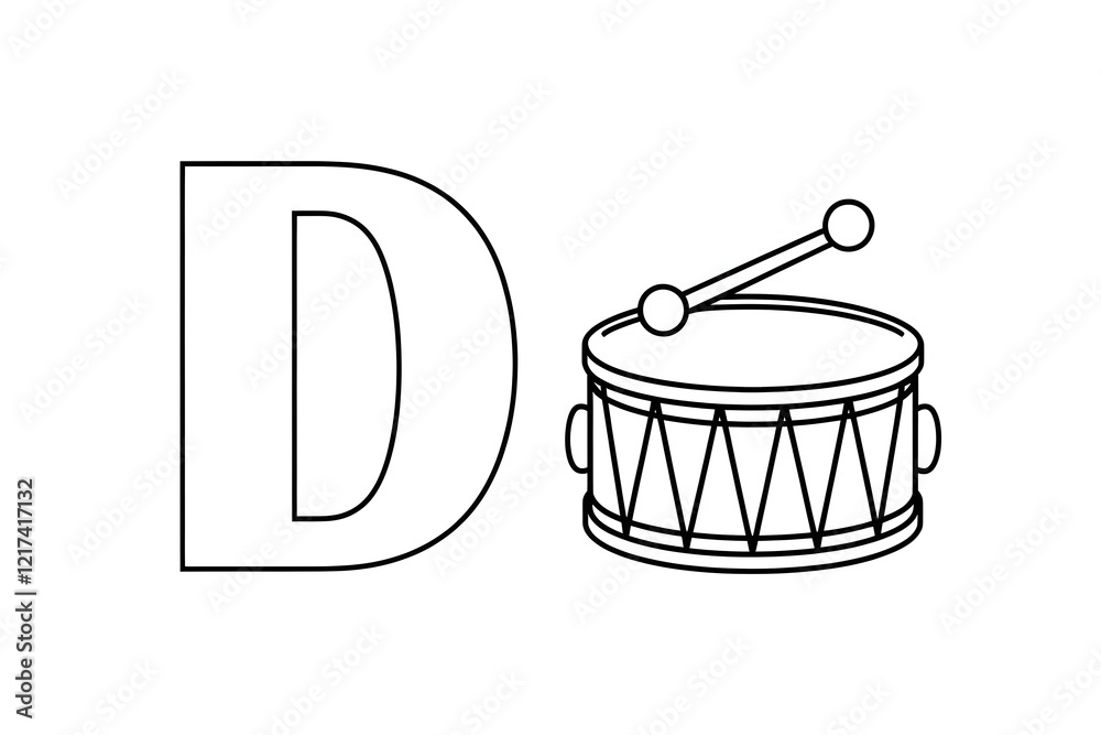 alphabet letter D for Drum letter and image coloring page for kids ...
