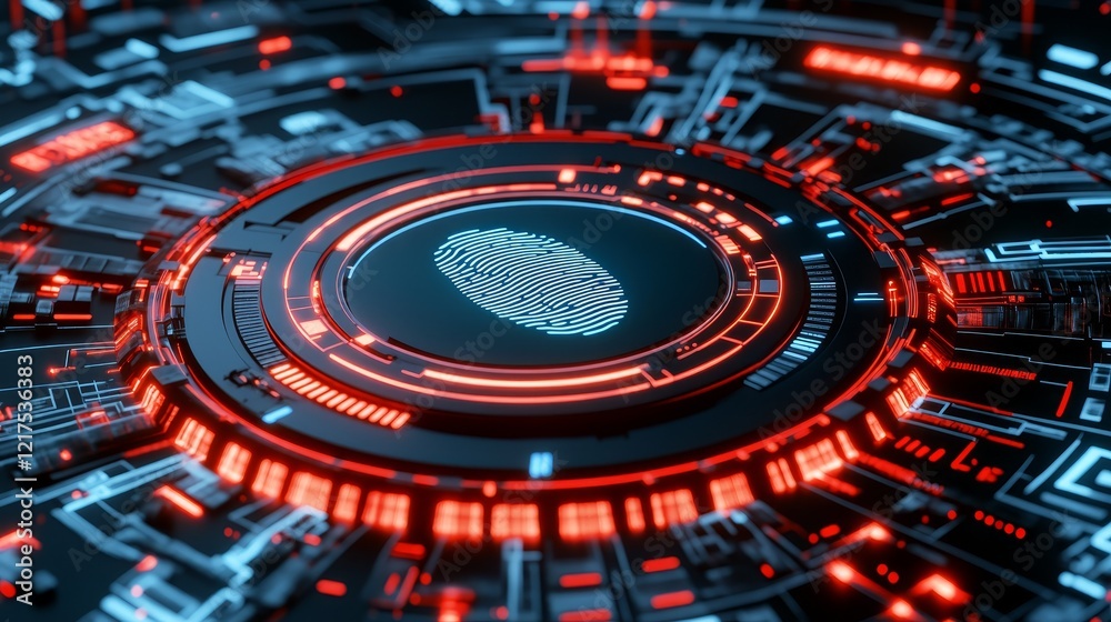 Biometric fingerprint scanner touch id on round futuristic display for ...