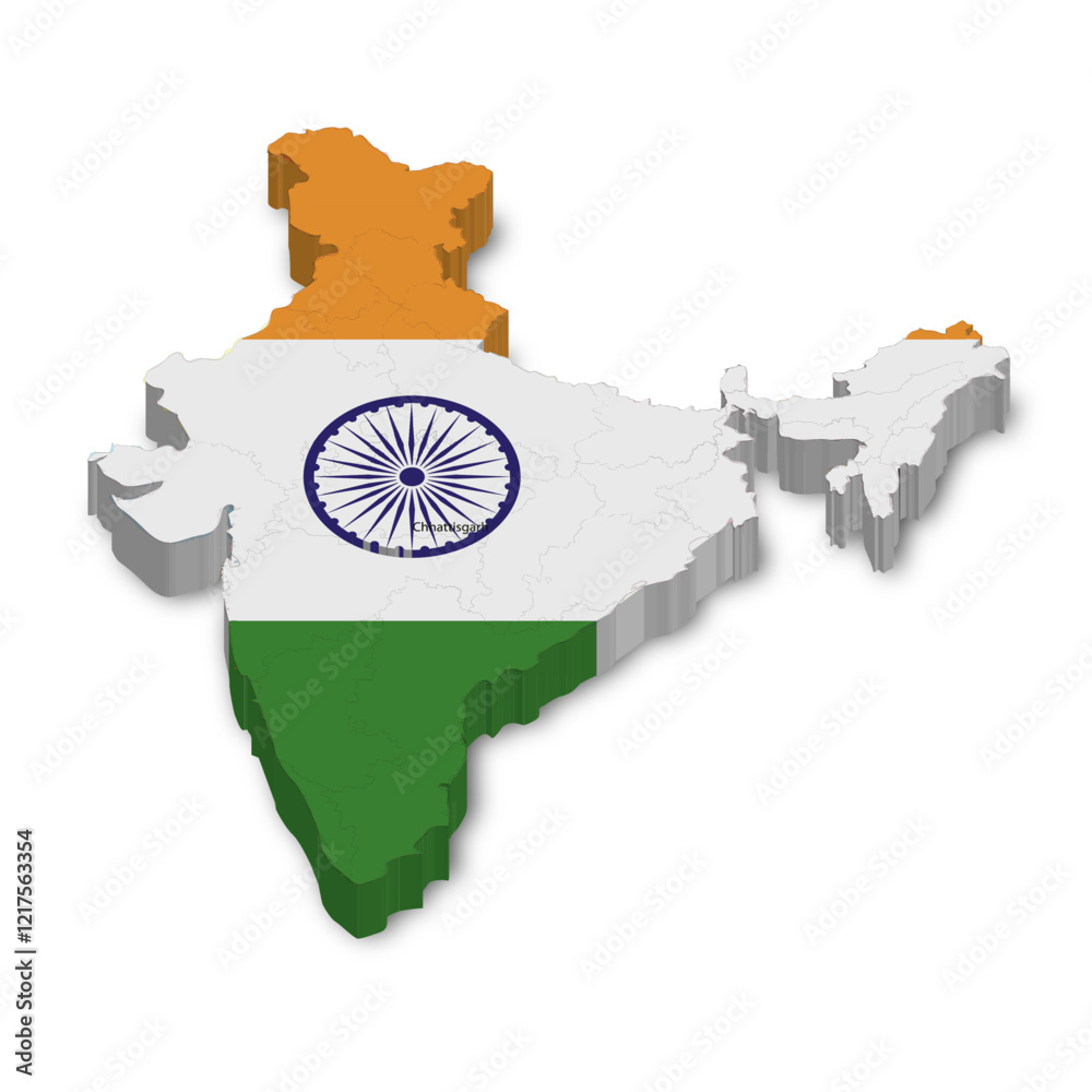 Vector de Stock Map of India with flag. 3d map of India. Printable ...