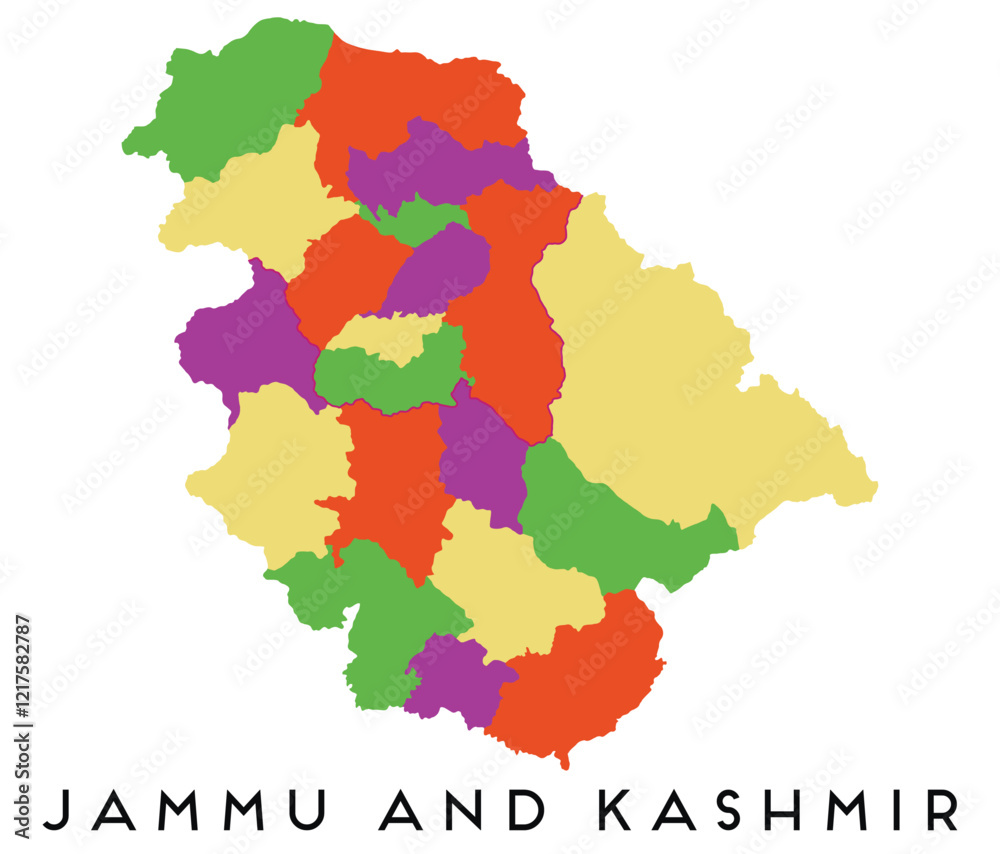 Стоковое векторное изображение «Jammu and Kashmir map of regions ...