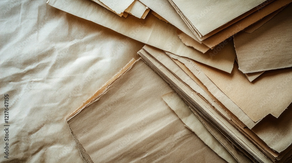 Variety of Kraft brown paper sheets in different sizes stacked on a ...