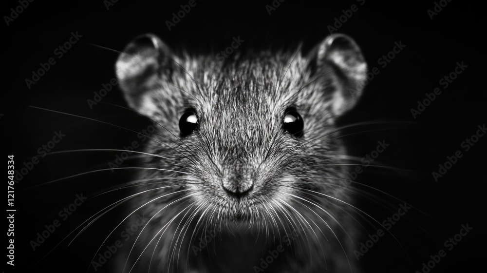 Emotional black and white portrait of a rodent conveying vulnerability ...