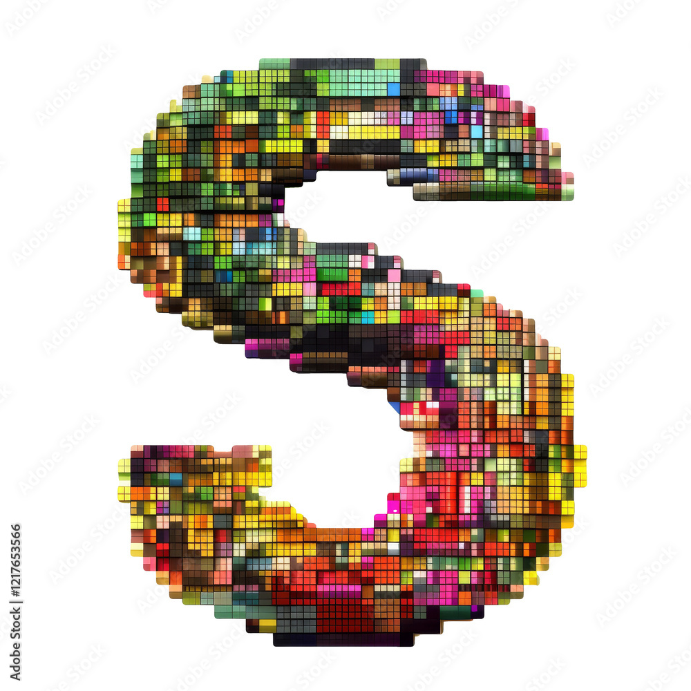 Letter S digital pixel font, voxel font 8-bit pixel art, isolated white ...