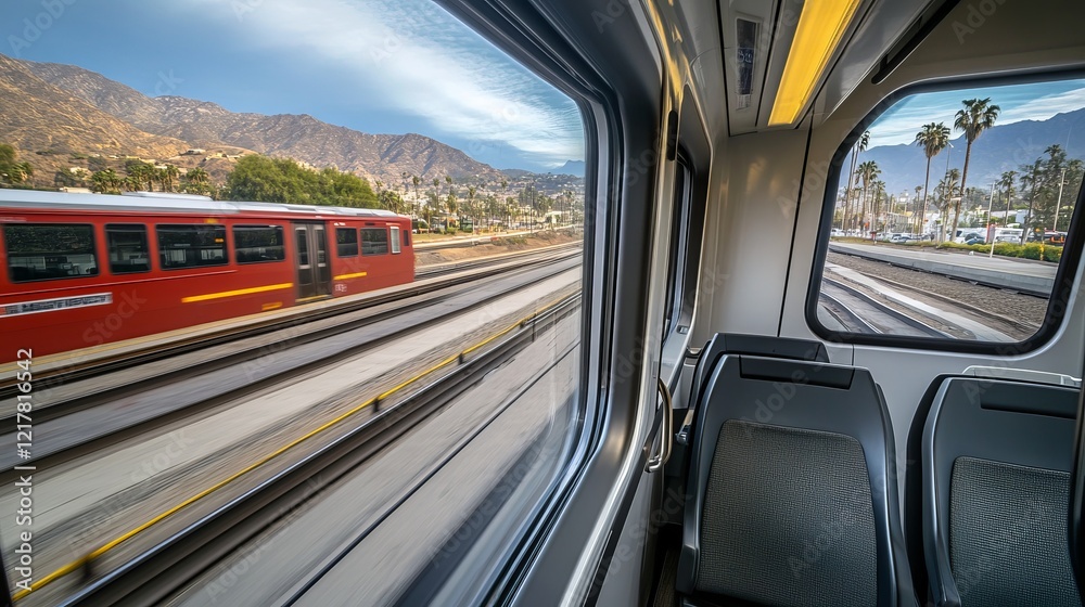 BURBANK, CA: A side view of an empty Metrolink train car, part of ...