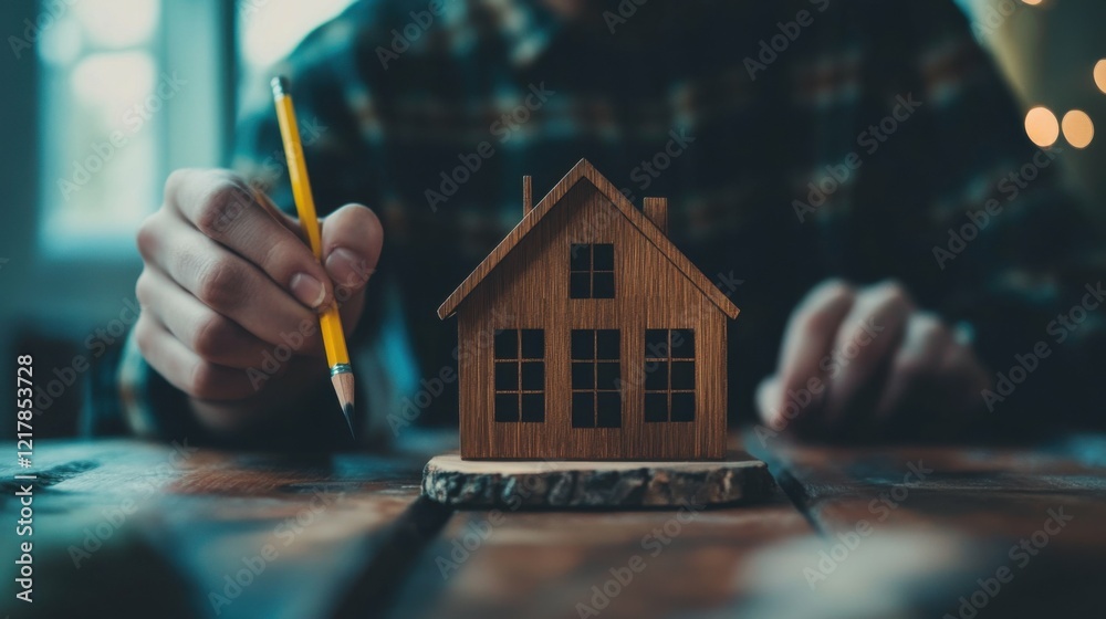 Person sketching house design with pencil, architectural planning ...