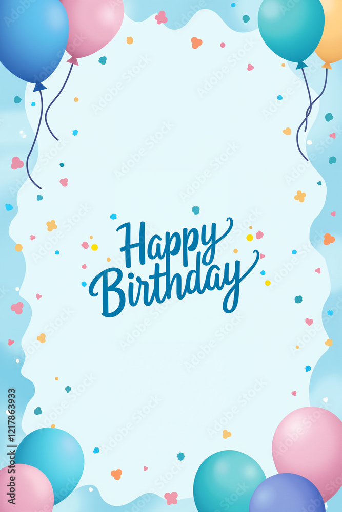 Birthday card with a light blue background, featuring colorful balloons ...