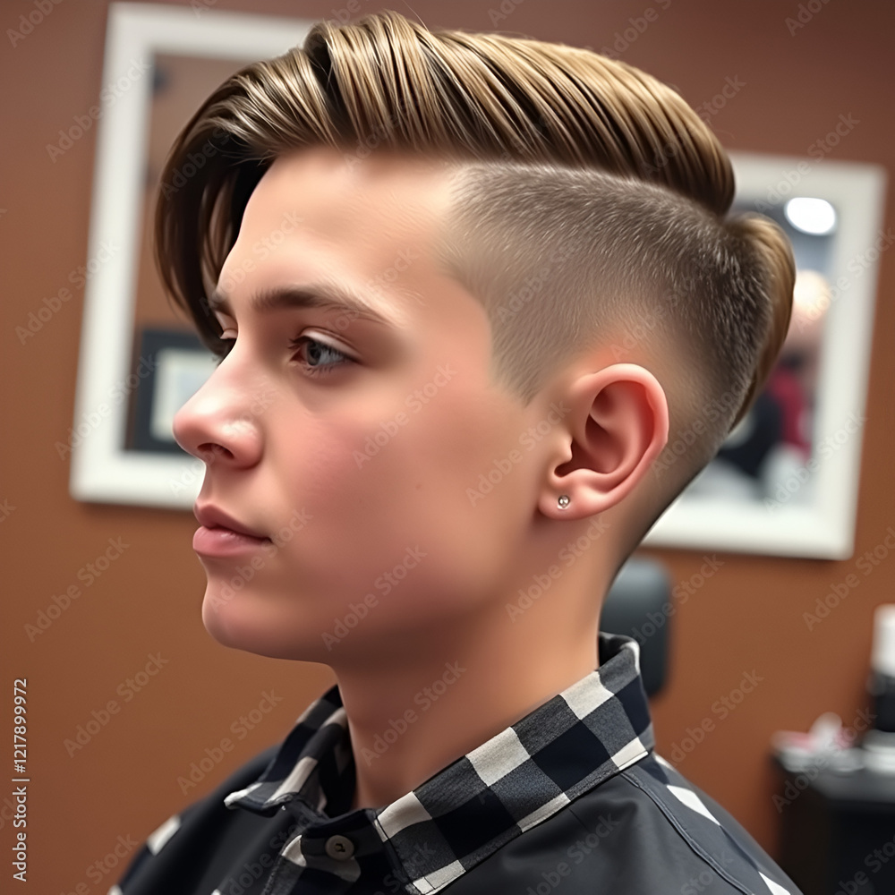 Stylish modern retro haircut side part with mid fade with parting of a ...