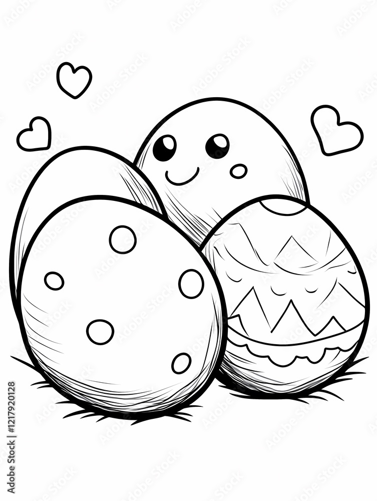 Cute Easter eggs. Coloring book page outline for kids. Printable and ...