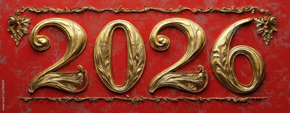Gold number 2026 red background, fancy number. Golden numbers 2026 with ...