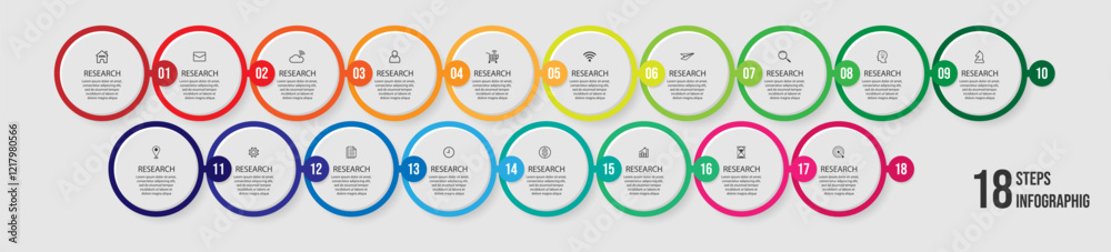 simple infographic vector with 18 interconnected parts, there are icons ...
