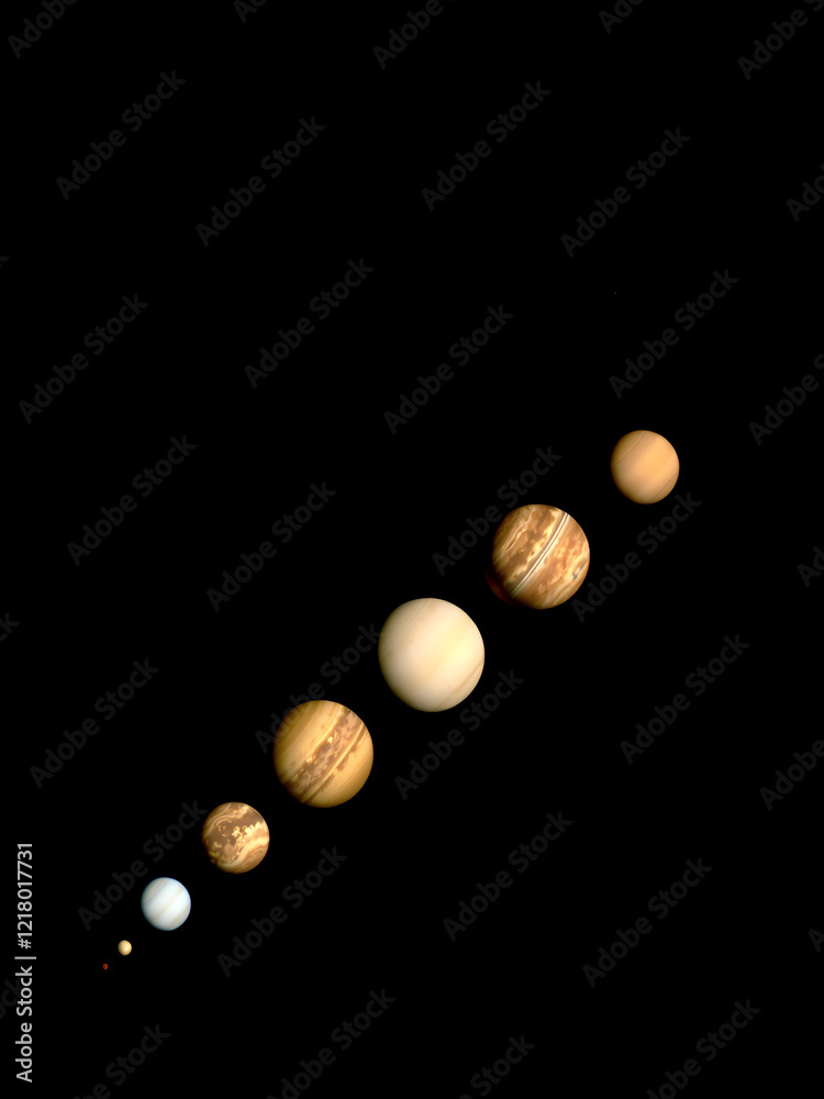 Planetary Alignment: The planets of the solar system aligned in a straight line, each one ...
