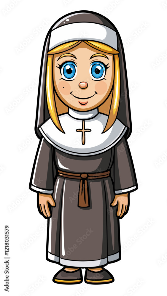 nun isolated black outline vector illustration, transparent background ...