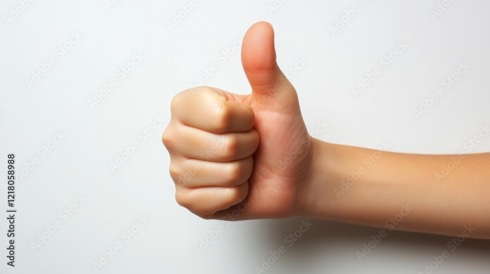 Thumbs up gesture in studio setting celebrating achievements on neutral ...