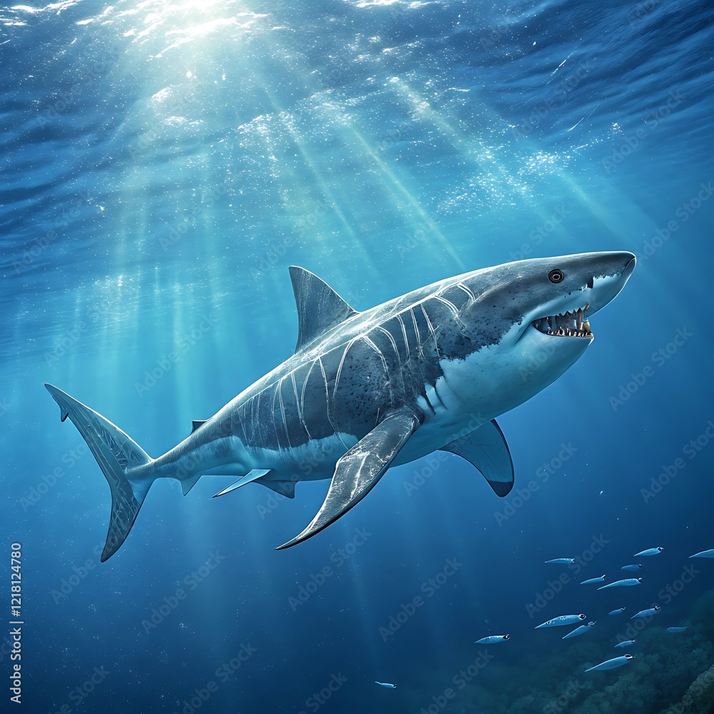 A massive prehistoric shark with a translucent body, allowing viewers ...