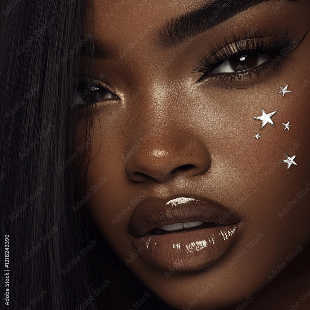 Upclose view only the right side of her face showing; a beautiful ...