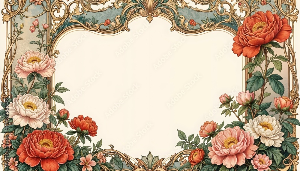 Vintage Aesthetic beautiful elegant Art nouveau Floral ornamental frame ...