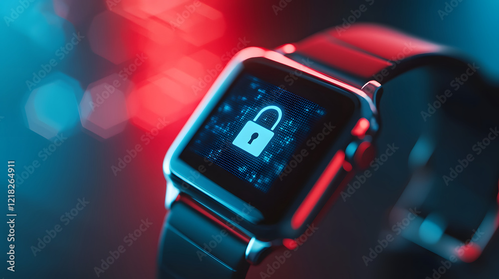 smartwatch displays digital lock symbol, indicating security breach ...