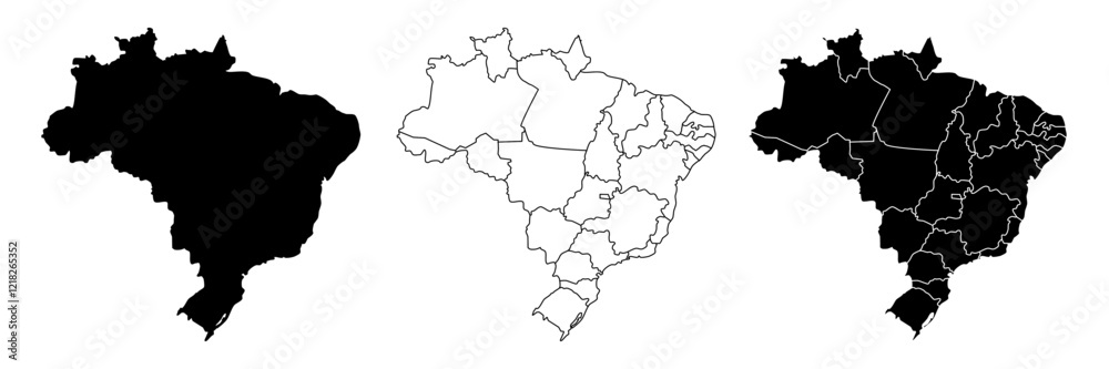 Brazil country vector map in white background.Brazil political map. Low ...