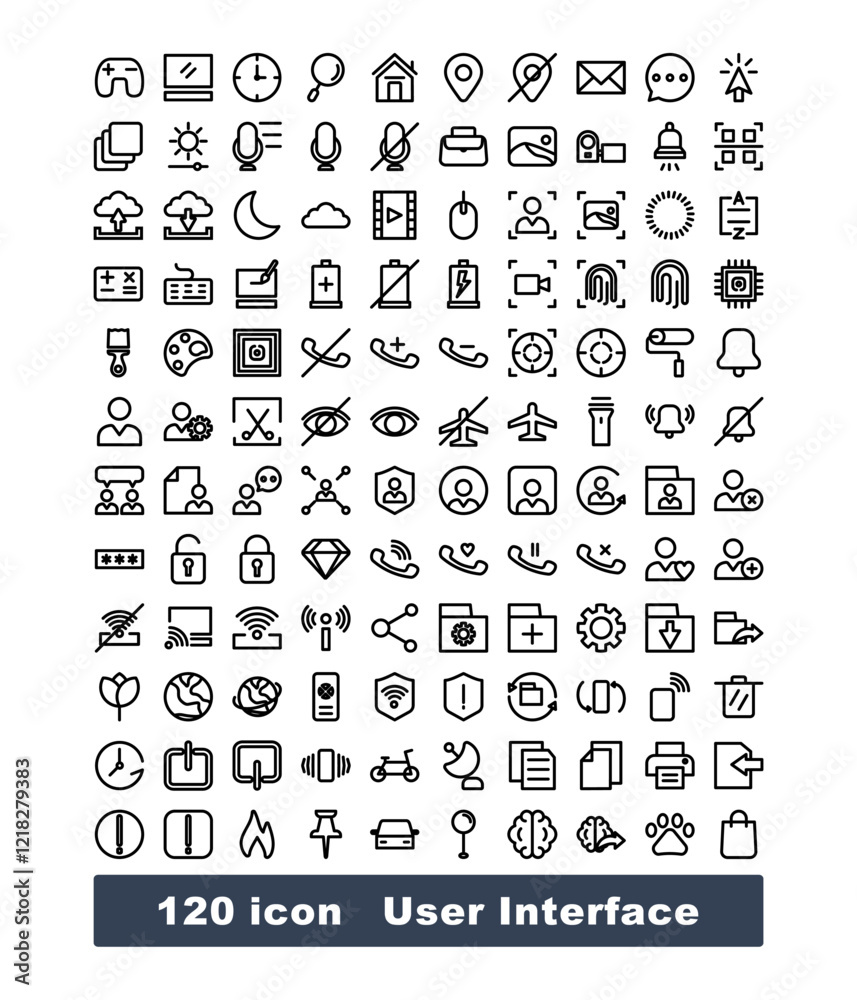 120 icons User interface line art symbols suitable for web design ...