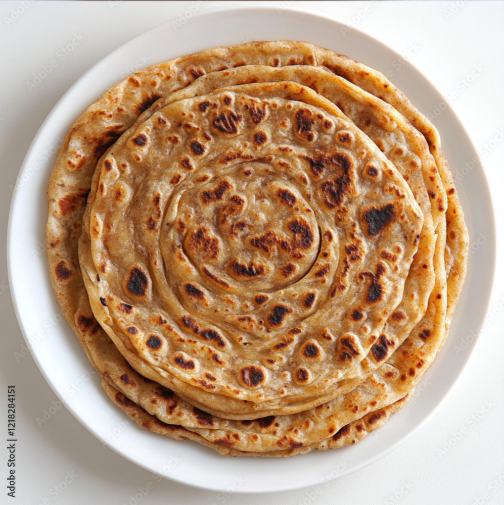 A freshly made whole wheat Lachha Paratha with perfectly crisp, brown ...