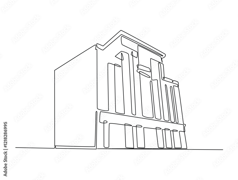Continuous line art drawing of architecture building design. Modern ...
