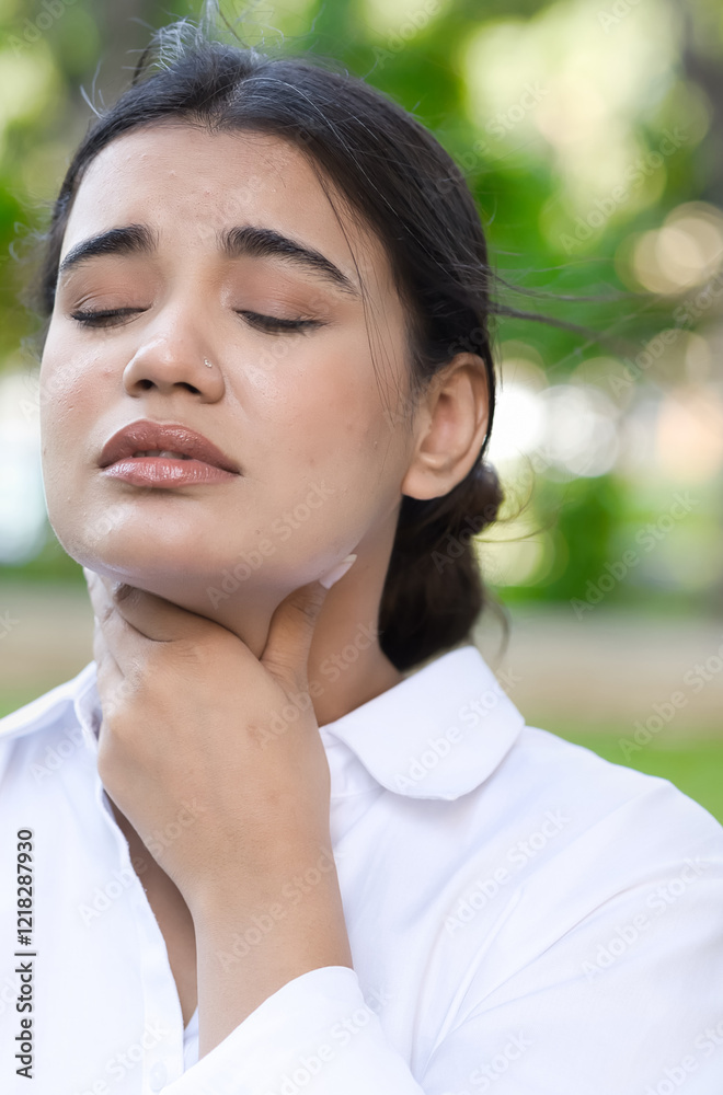 Allergic ill south asian Indian woman getting sick and having sore ...