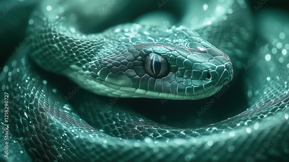 Intricate line patterns forming a coiled snake, textured scales and ...