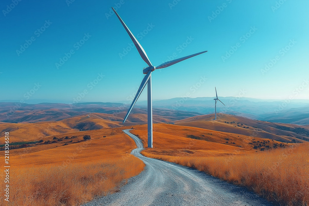 Modern Wind Turbines Against a Clear Blue Sky Representing Green Energy ...