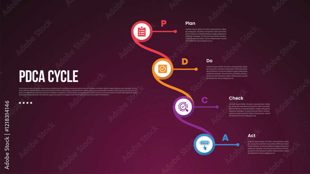 PDCA cycle infographic template with big circle creative line ...