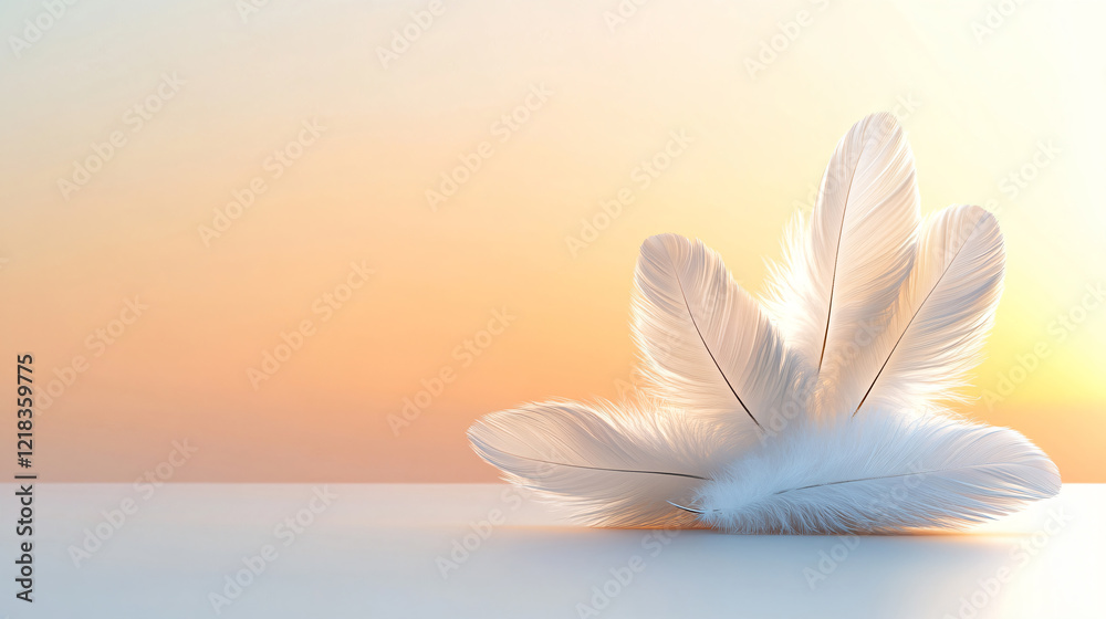 Soft Lightly of White Bird Feathers Floating. illuminated by subtle ...