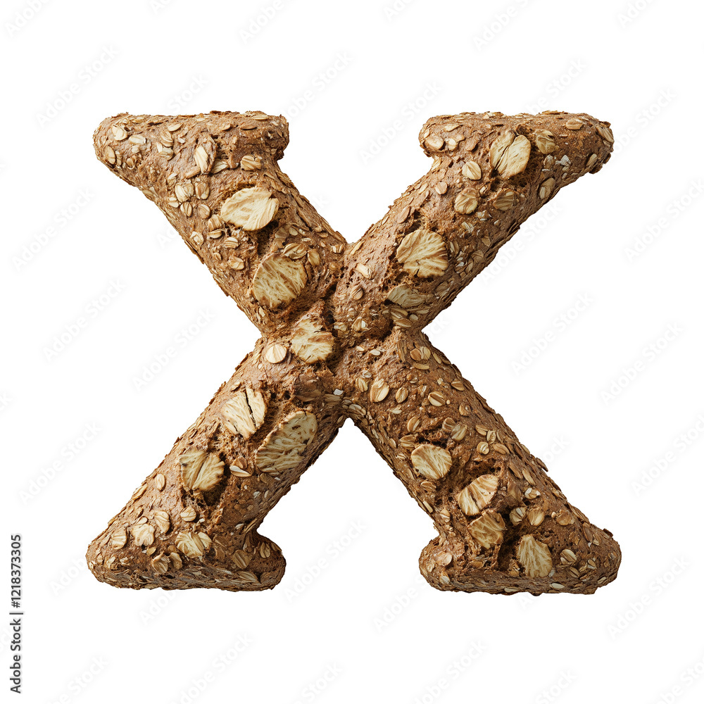 Letter 'X' formed with bread made from oats and grains on a Transparent ...