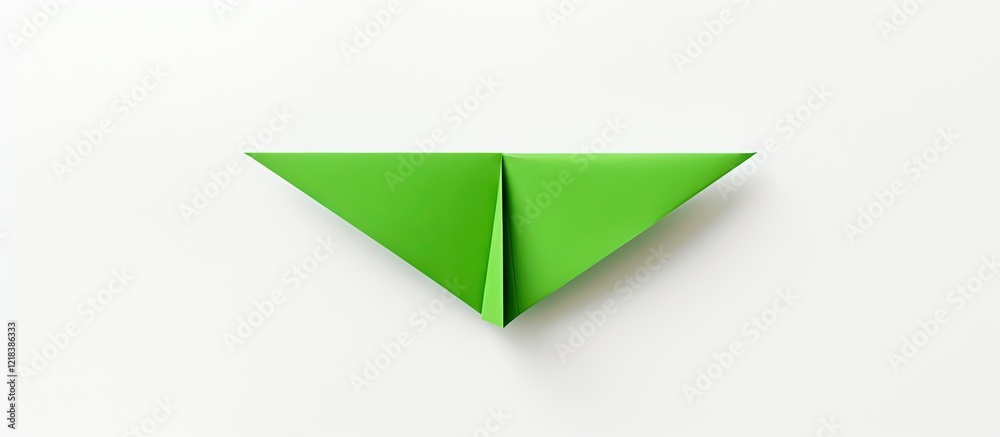 Step by step guide on folding a green paper plane on a neutral white ...
