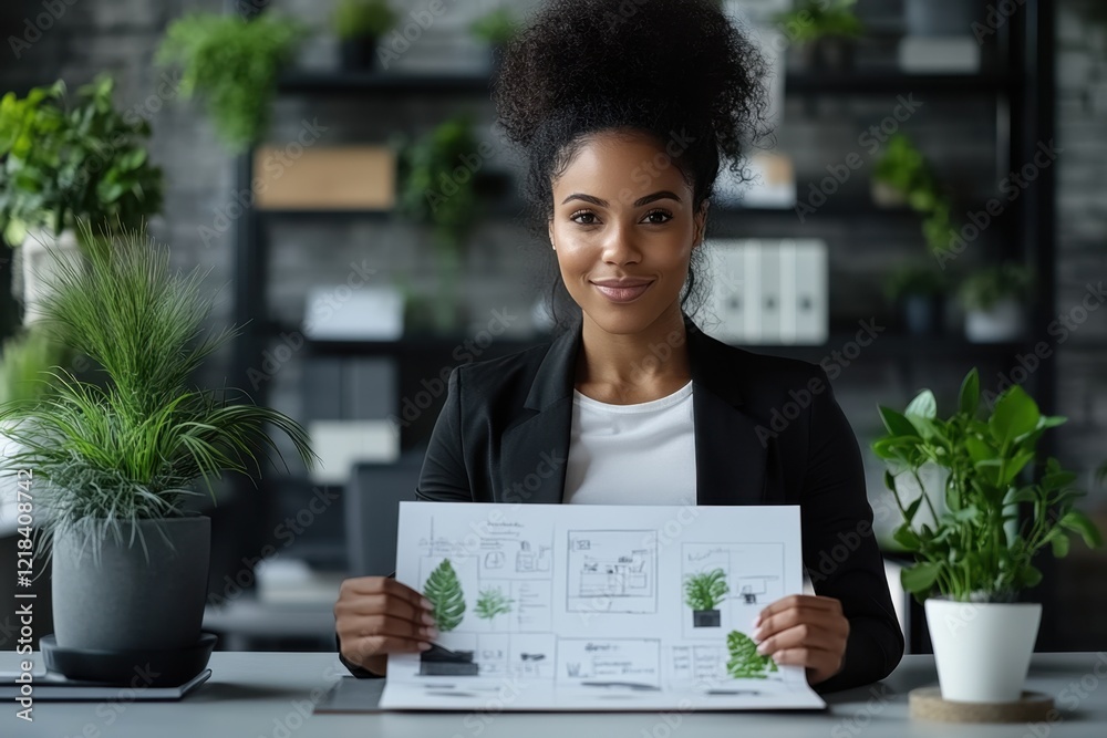 Ambitious Professional Woman in Sleek Office Holding Vision Board ...