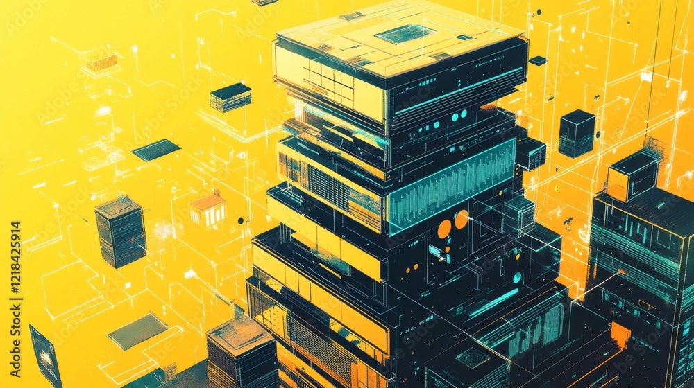 18.An abstract illustration of a towering data stack in the form of ...