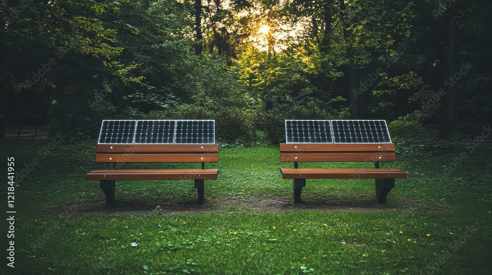 Solar Panels Integrated into Benches in a Beautiful Park Setting ...