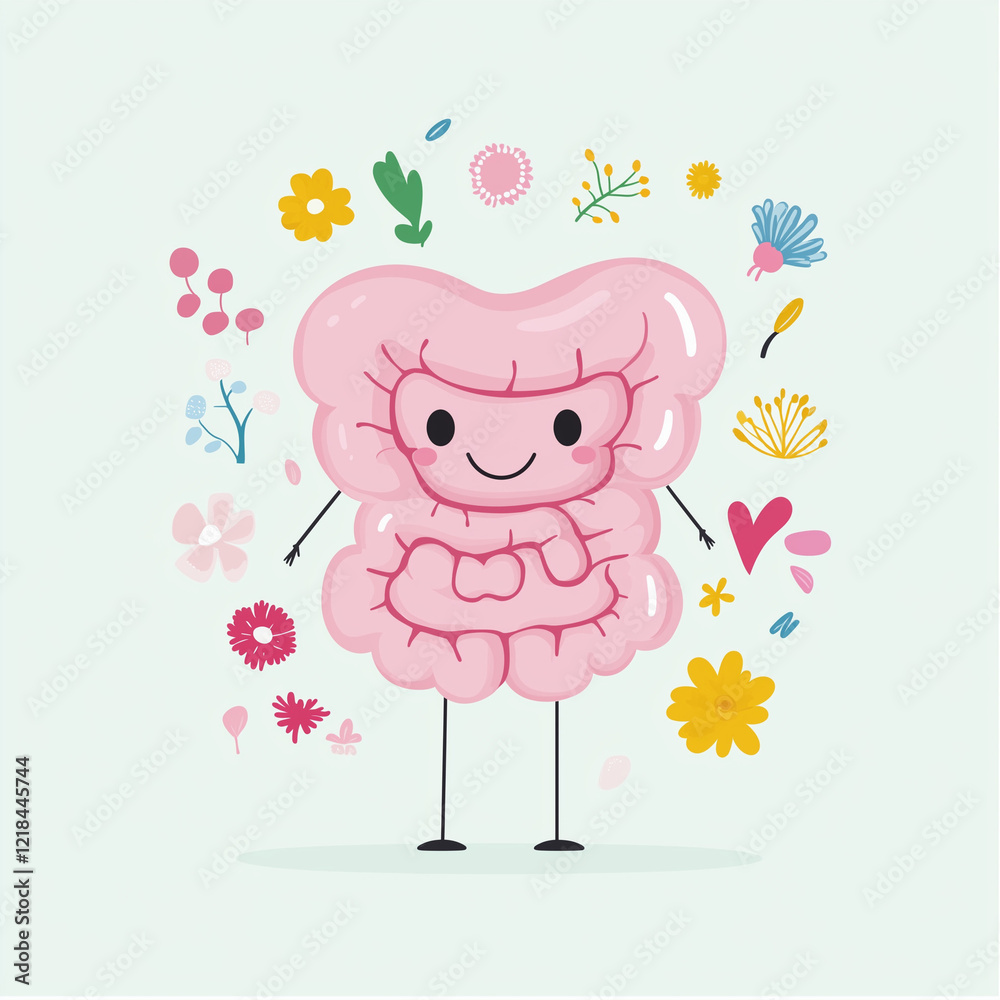 cartoon illustration of healthy intestines with a smiley face ...
