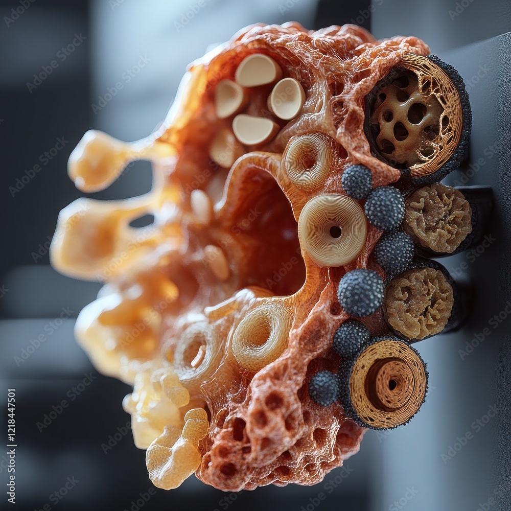 Intricate 3D render of a porous, organic structure with diverse ...
