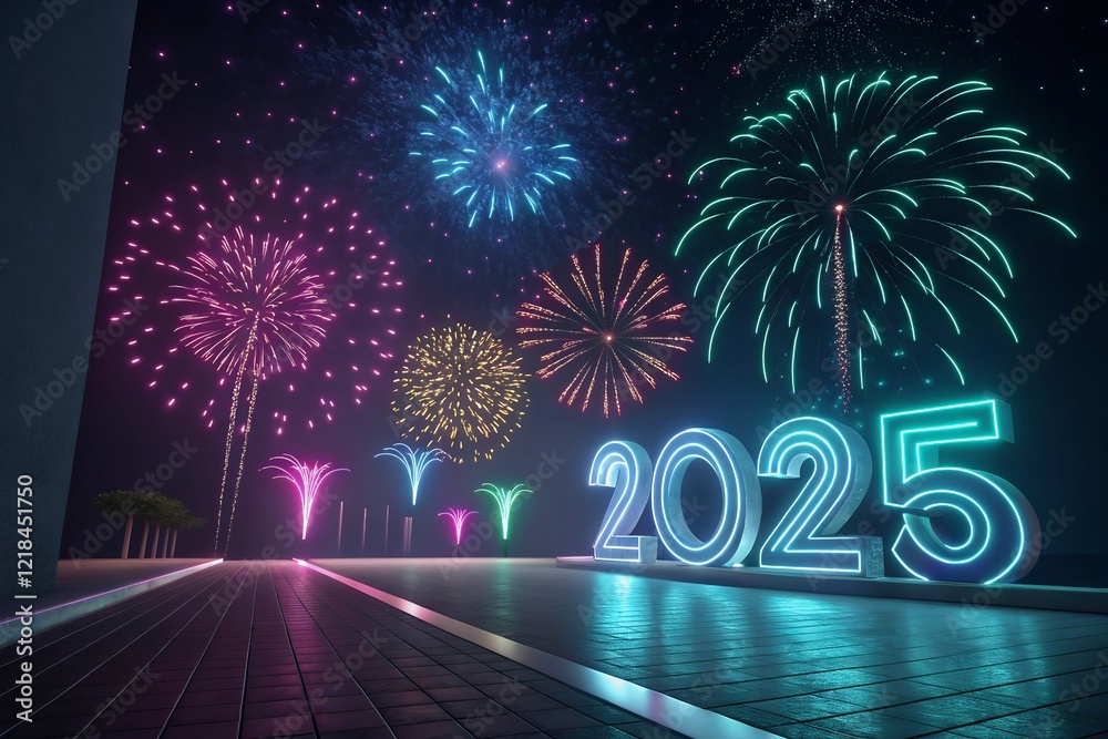 fireworks over the city Happy New Year 2025.new Year's Eve Celebration ...