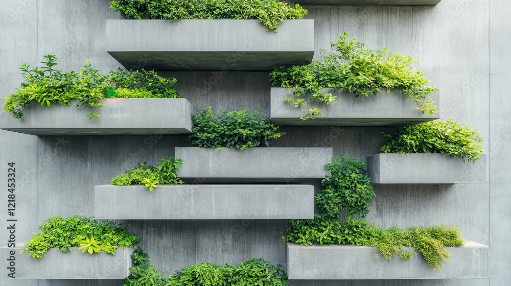 Modern Vertical Garden Featuring Sleek Concrete Planters with Lush ...
