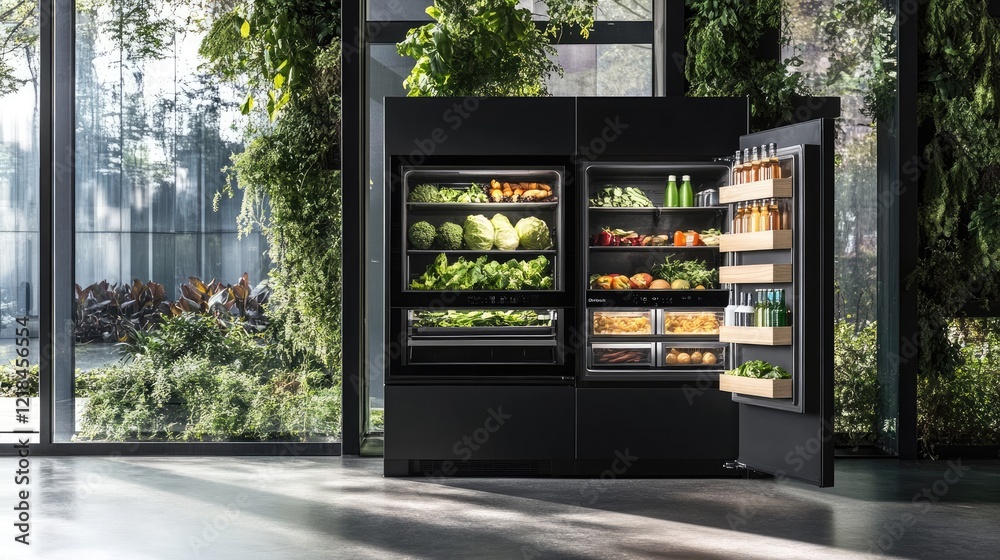 Stock-Foto „Fully stocked fridge with fresh produce, juices, and dairy ...