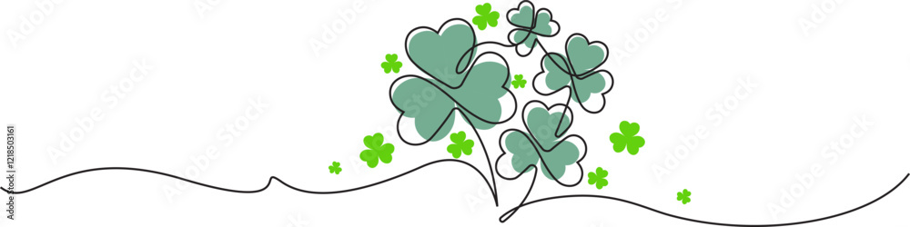 Saint Patrick Day border with continuous line drawing of four-leaved ...