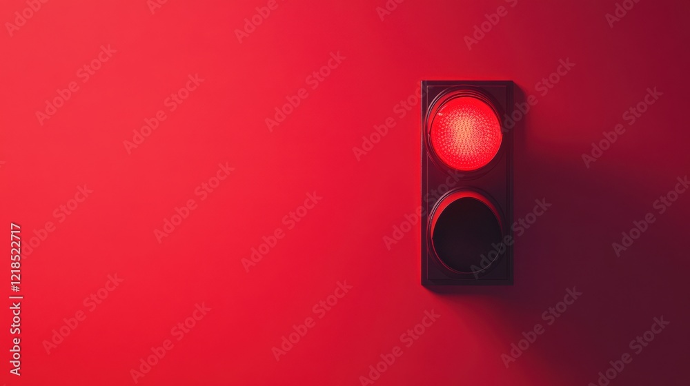 Bright red traffic light signals to stop on a minimalistic background ...